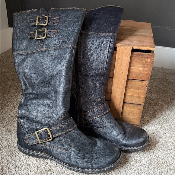 boc | Shoes | Boc Born Black Leather Knee High Combat Boot Size 8 Moto ...